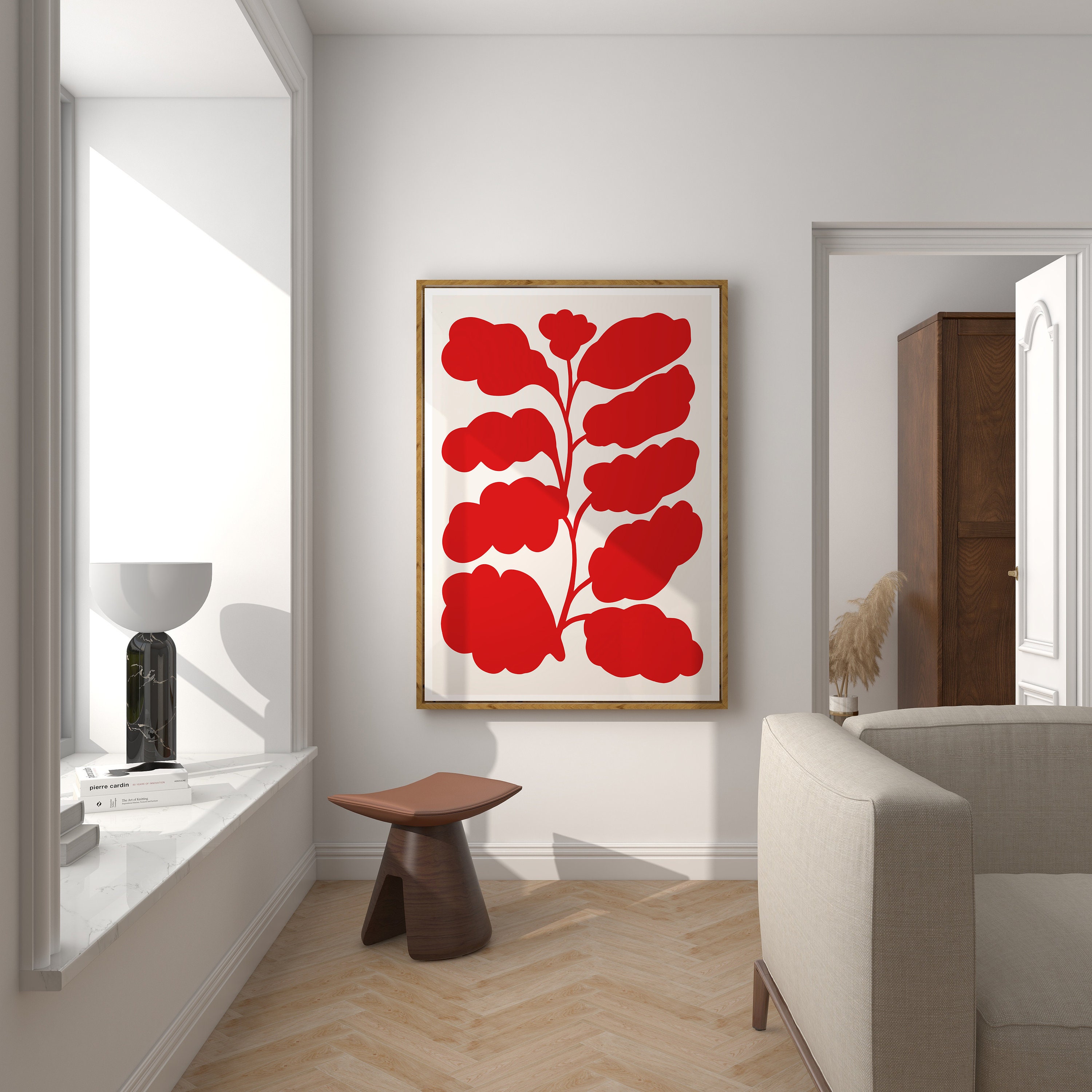 Abstract Red Scandi Flower Wall Art, Bold Red Art Print, Bold Modern ...