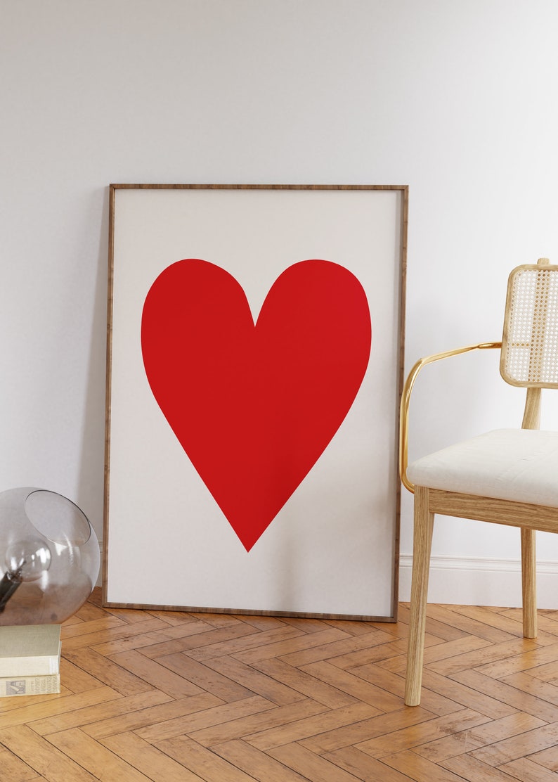 Red Love Heart Poster, Bold Red Art Print, Bold Modern Wall Art, Cute ...