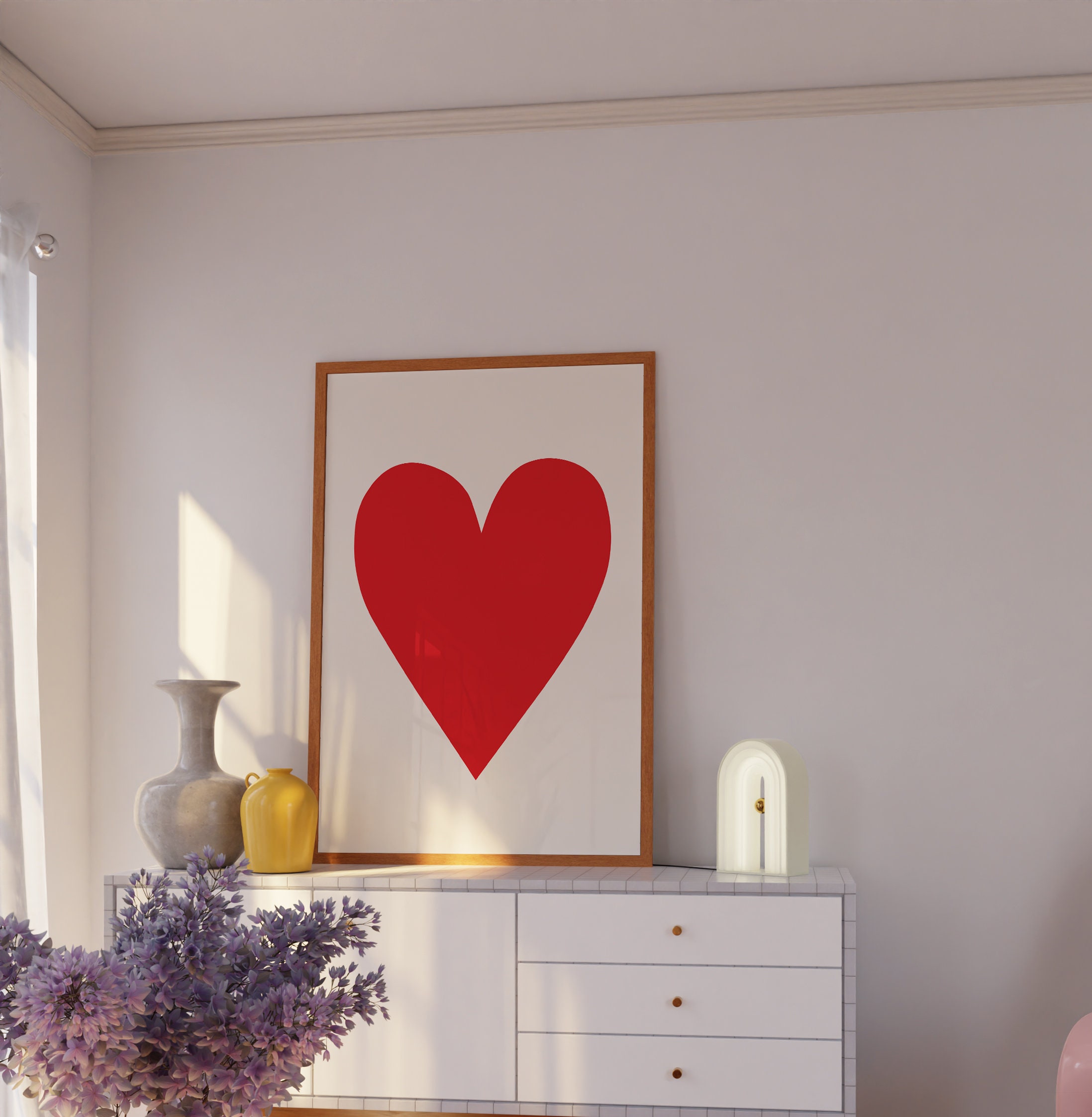 Red Love Heart Poster, Bold Red Art Print, Bold Modern Wall Art, Cute ...