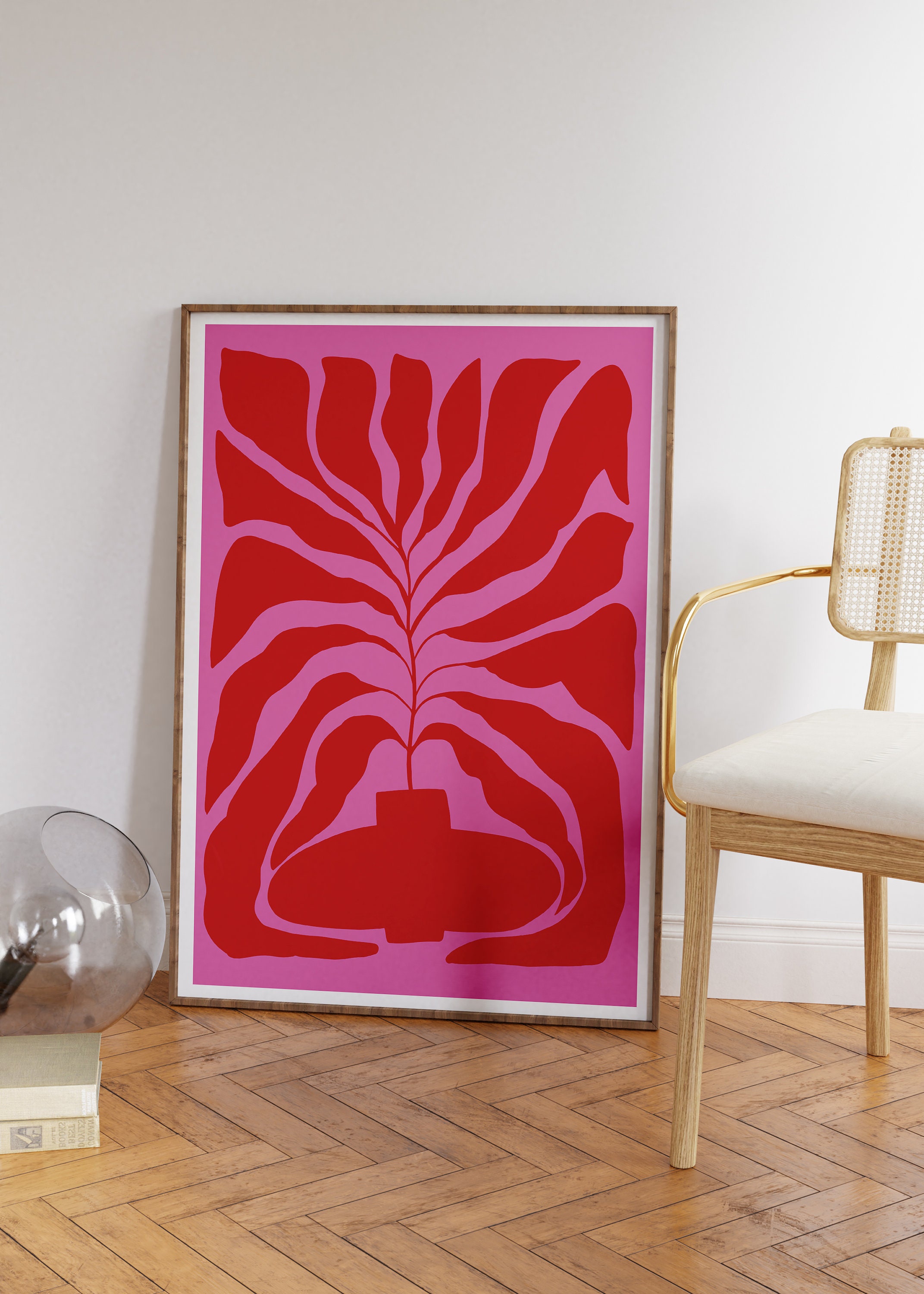 Pink and Red Scandi Art Print, Pink Abstract Painting Art, Scandi ...