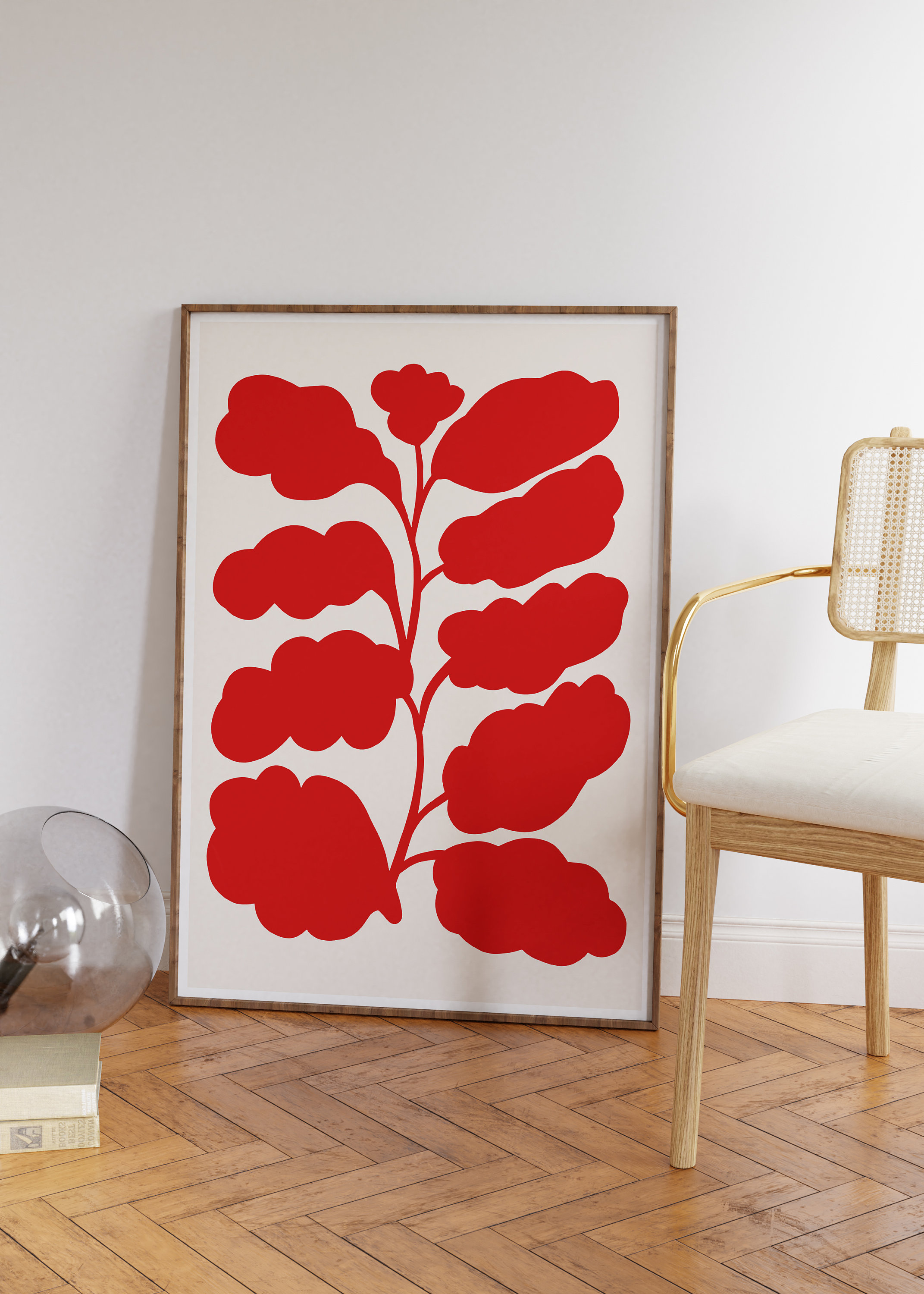 Abstract Red Scandi Flower Wall Art, Bold Red Art Print, Bold Modern ...