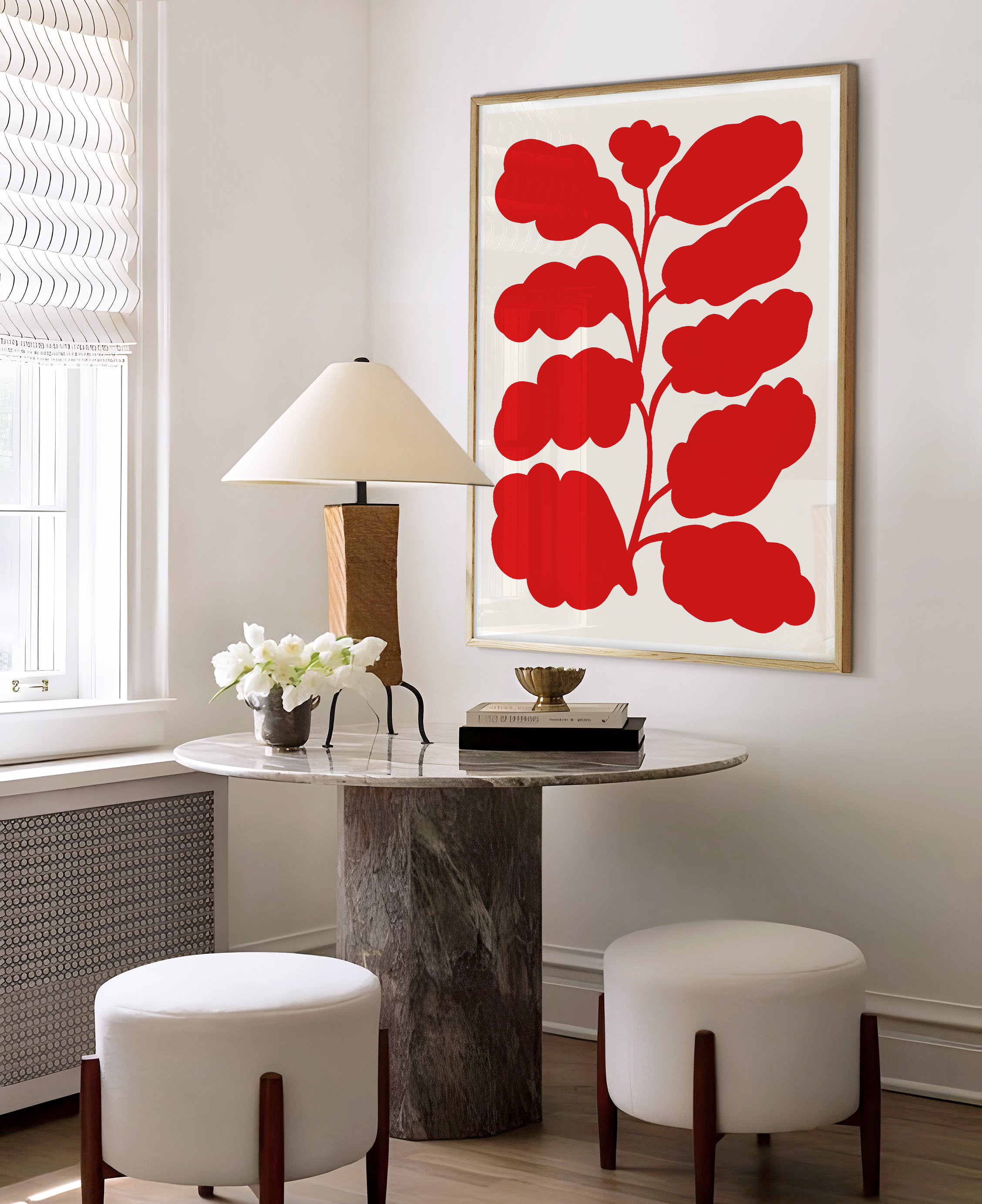 Abstract Red Scandi Flower Wall Art, Bold Red Art Print, Bold Modern ...