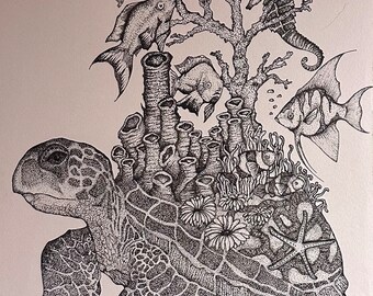 Handmade Detailed Pointillism Shark Unframed Art Print - Etsy