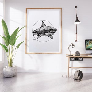 Handmade Detailed Pointillism Shark Unframed Art Print - Etsy