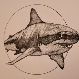 Handmade Detailed Pointillism Shark Unframed Art Print - Etsy