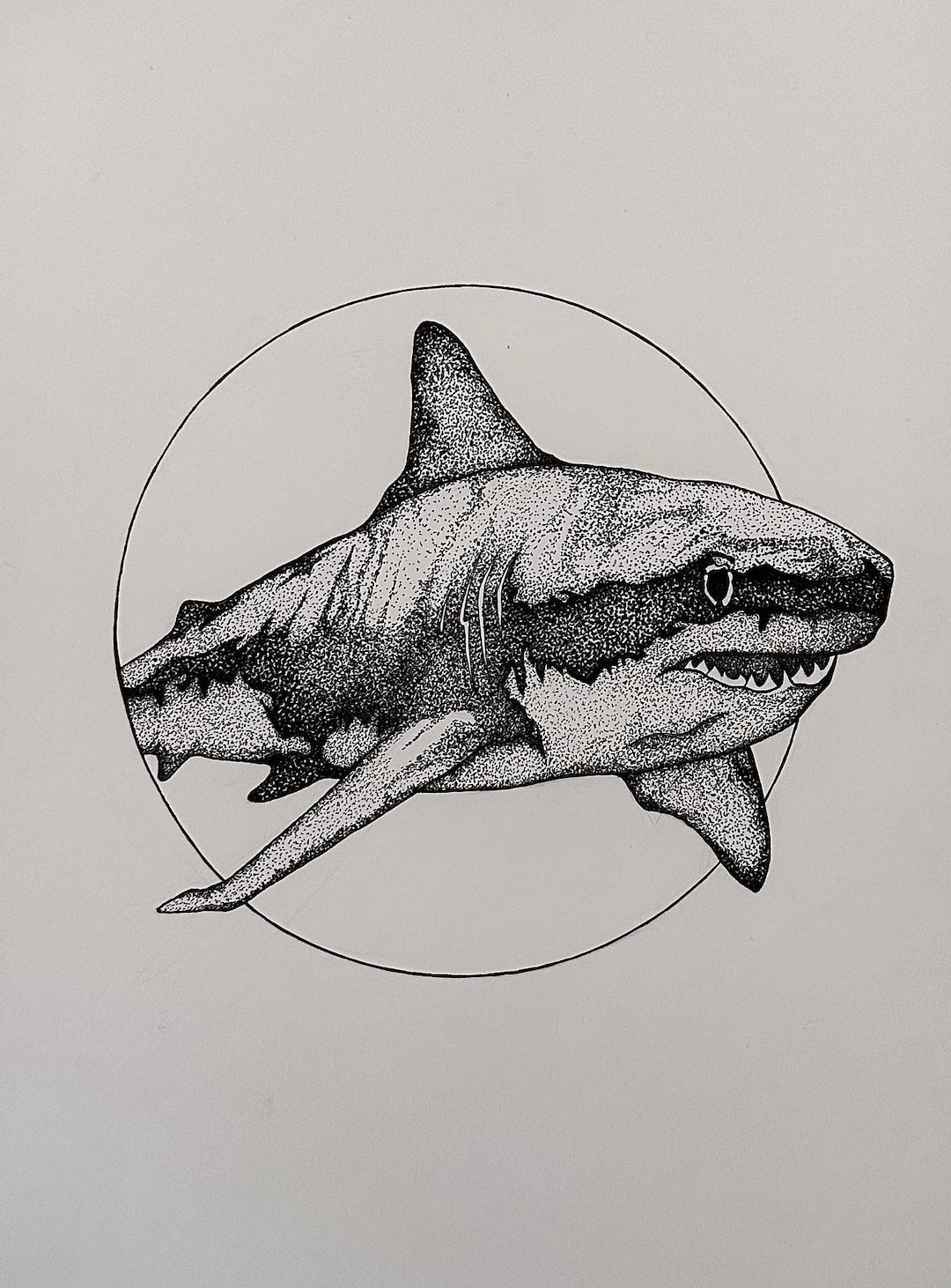 Handmade Detailed Pointillism Shark Unframed Art Print - Etsy