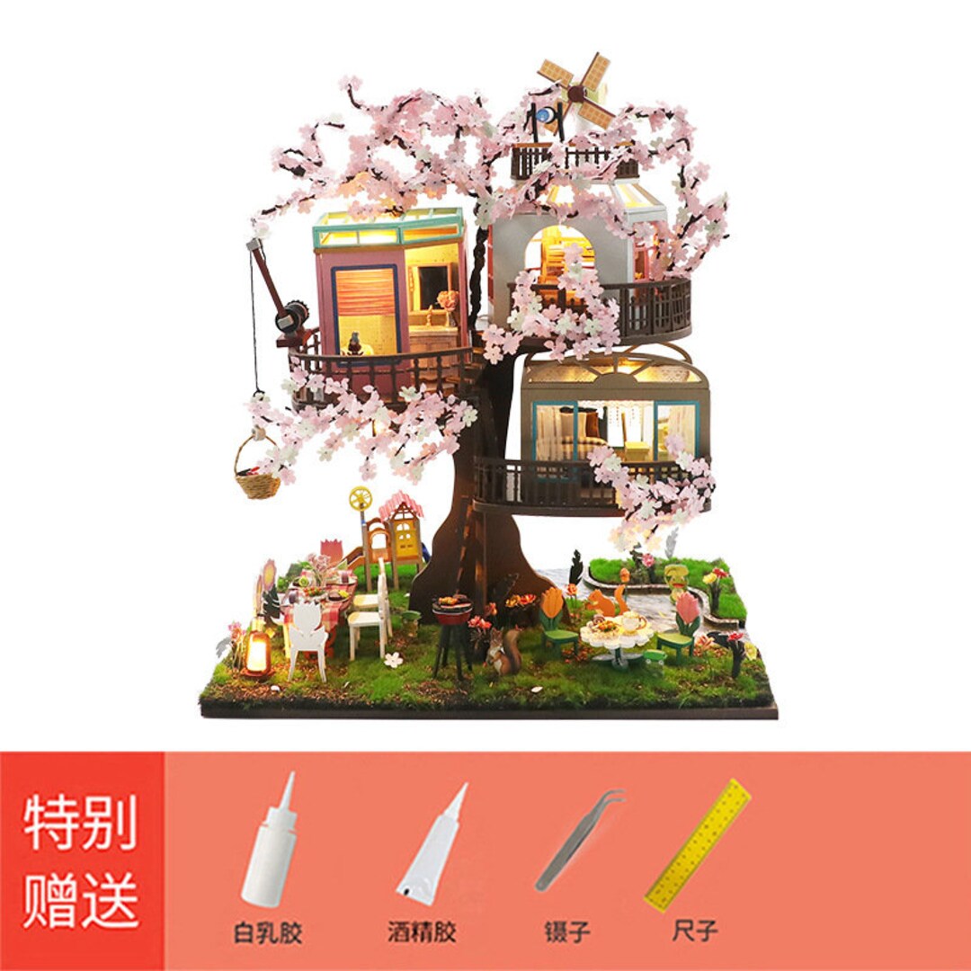 DIY Hut Cherry Blossom Tree House Large Villa Model - Hand-assembled - Etsy