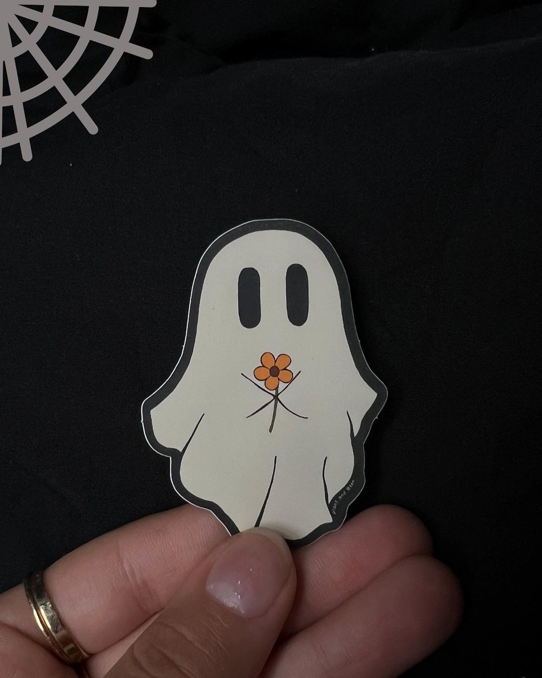 Halloween Vinyl Ghost Sticker Holding Flower - Etsy
