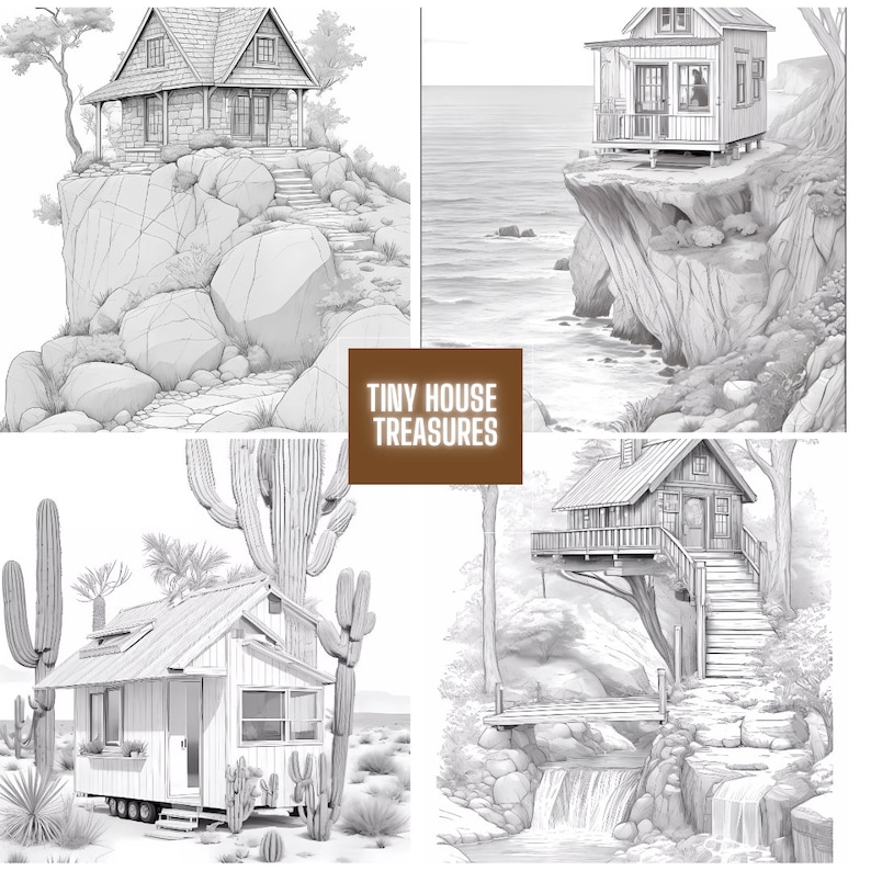 20 Tiny Houses Coloring Book | Printable Adult Kid Pages| Stress Relief ...