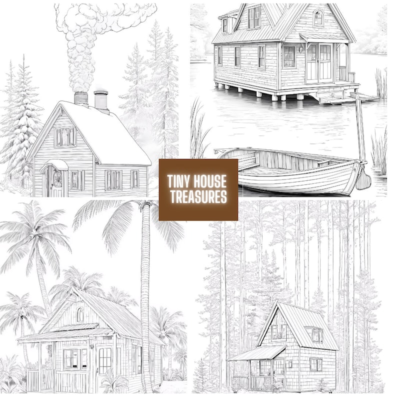 20 Tiny Houses Coloring Book | Printable Adult Kid Pages| Stress Relief ...