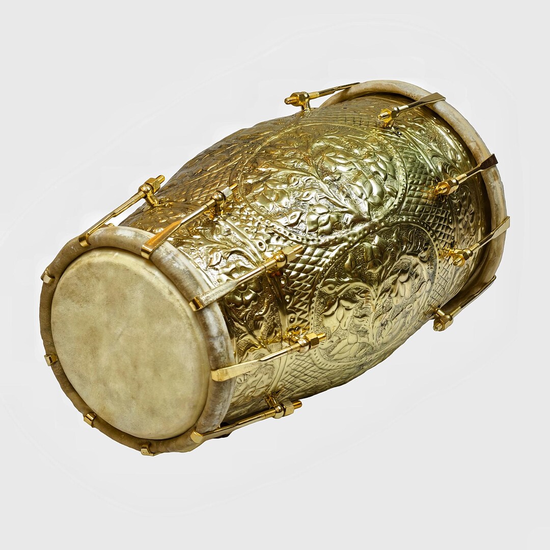 Premium Golden Brass Dholak – Professional Bolted Indian Drum in ...