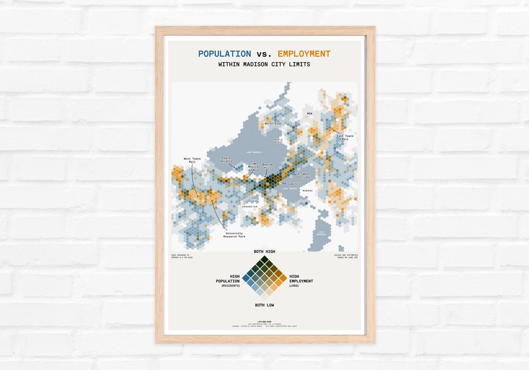 Madison WI / Population Vs. Employment / Map Art Print - Etsy