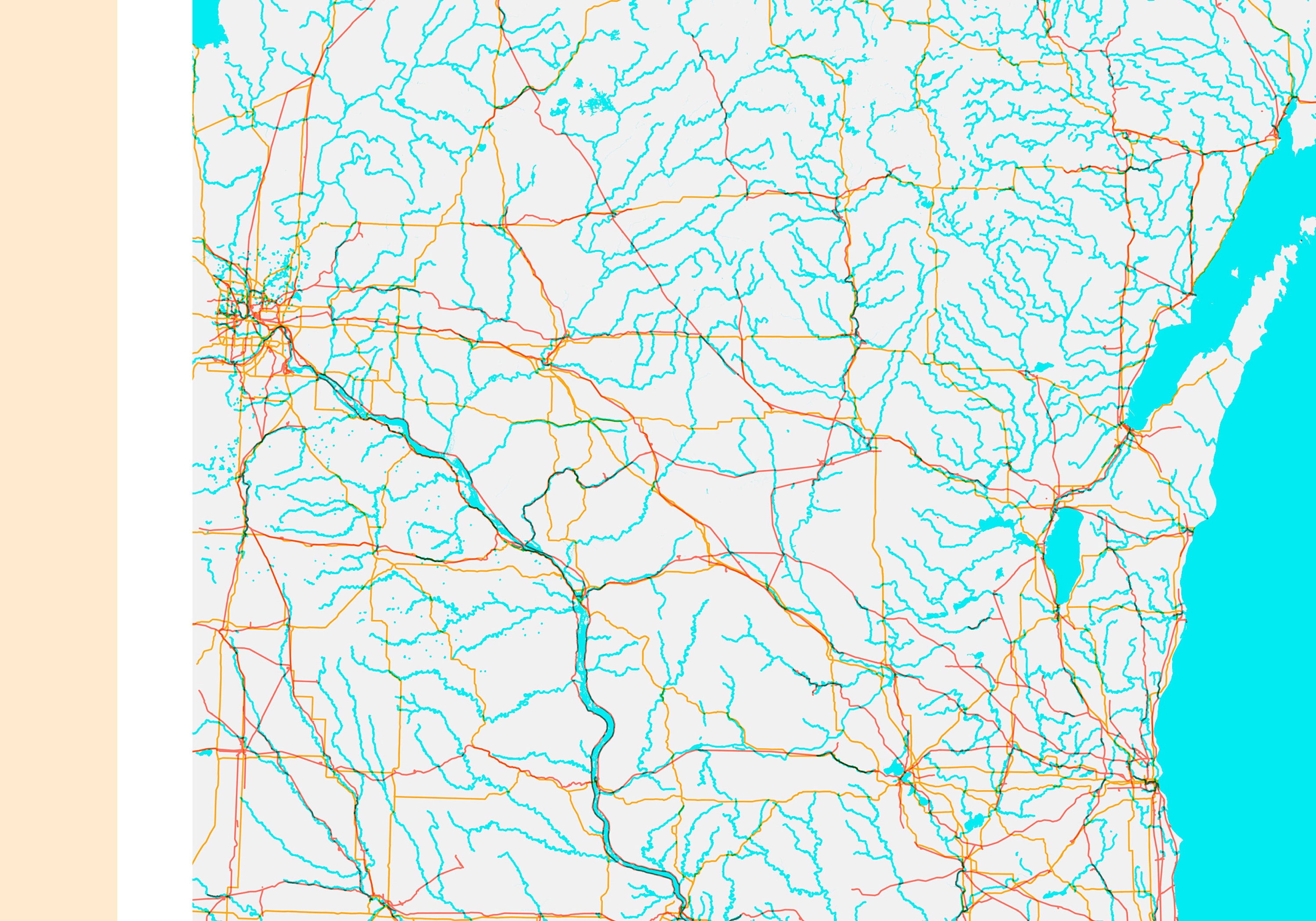 Wisconsin / Rivers + Roads + Rail / Map Art Print - Etsy