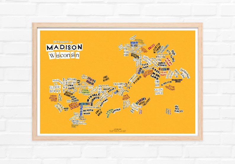 Madison WI / Neighborhoods of Madison / Map Art Print - Etsy