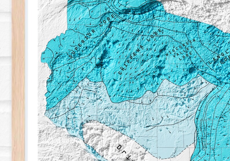 Wisconsin / Glacial Flow / Map Art Print - Etsy