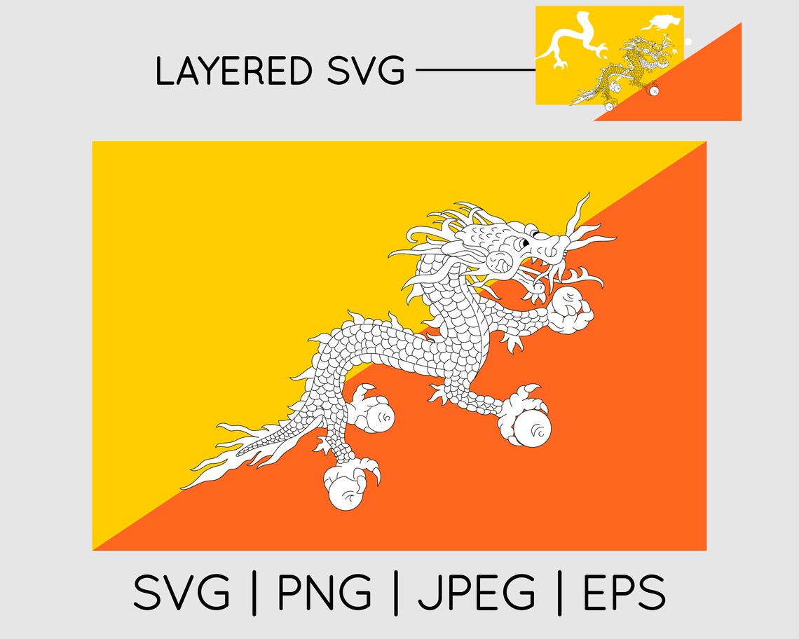 Bhutan Flag | SVG EPS PNG Jpeg Instant Digital Download Clipart Vector ...