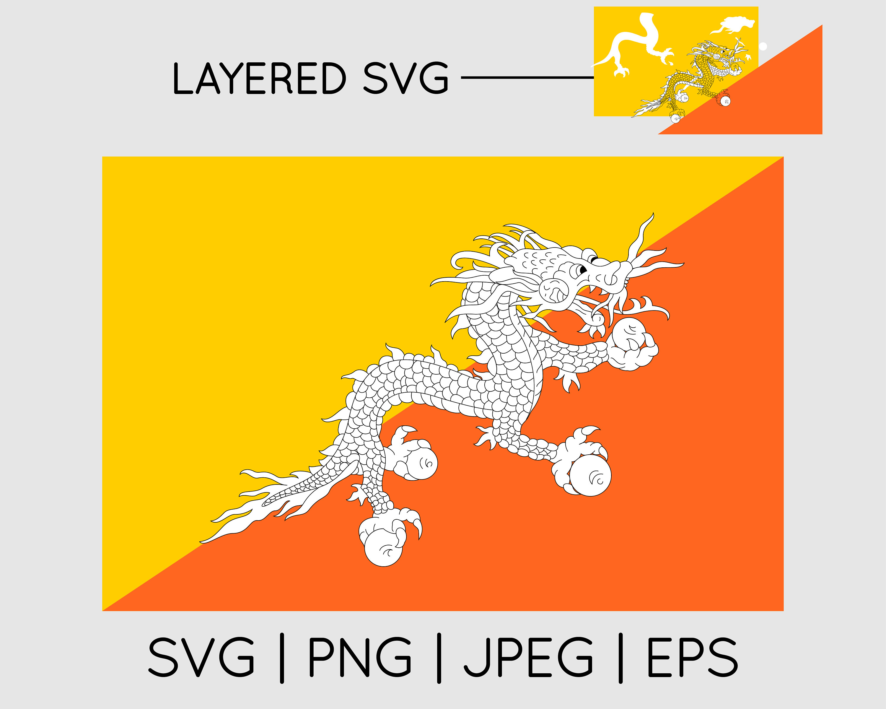 Bhutan Flag | SVG EPS PNG Jpeg Instant Digital Download Clipart Vector ...