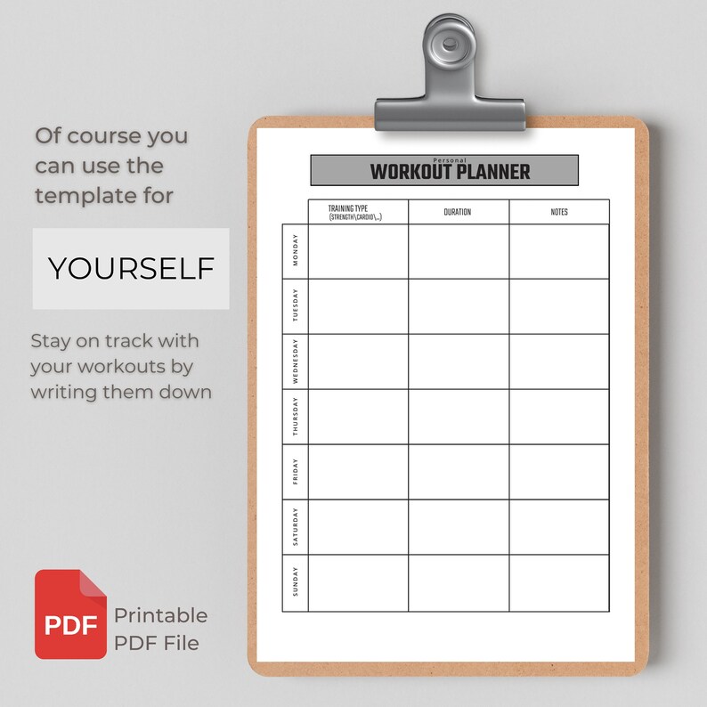 Personal Trainer Workout Tracker Template Printable Exercise Planner ...