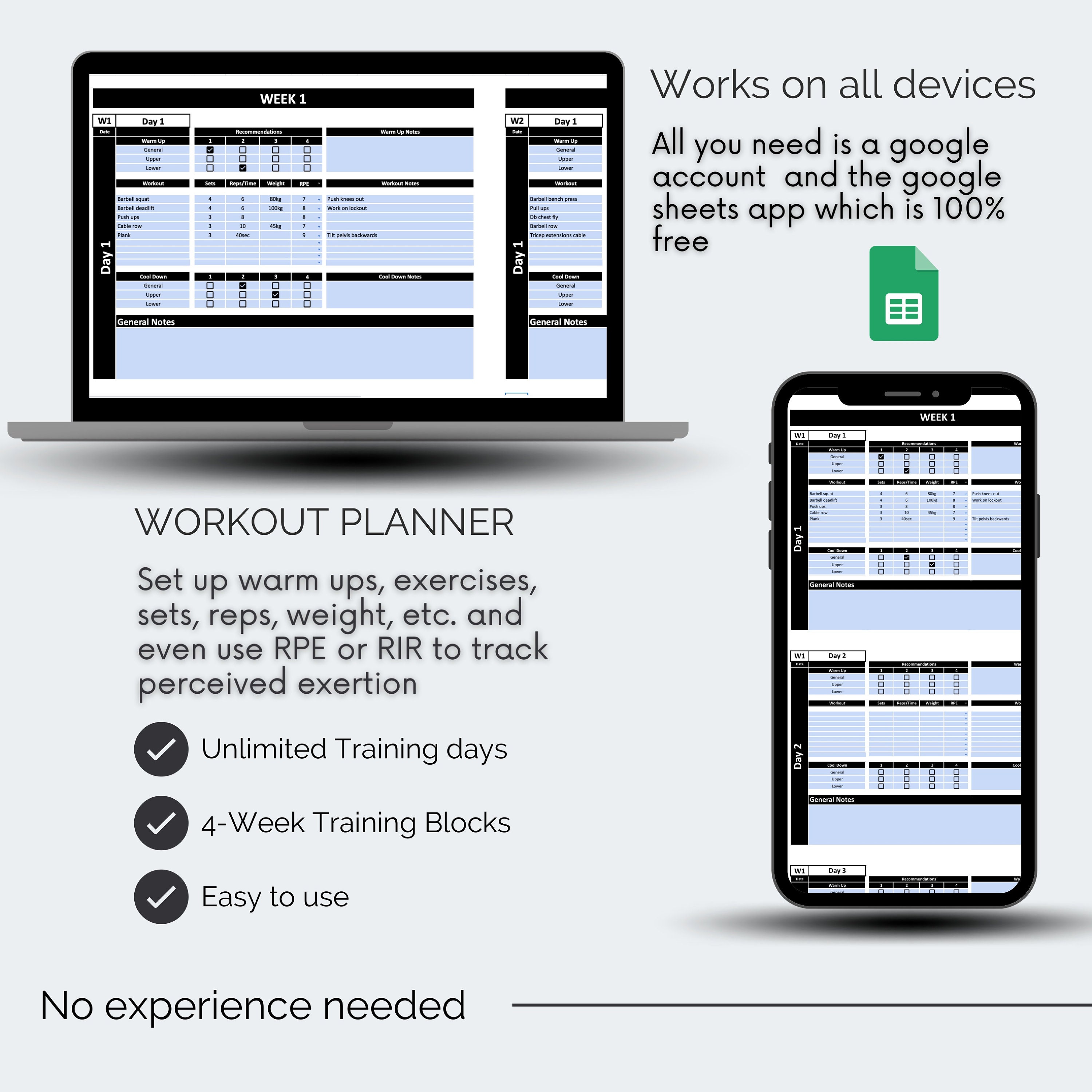 Workout Tracker Google Sheets Spreadsheet, Digital Template, Habit ...