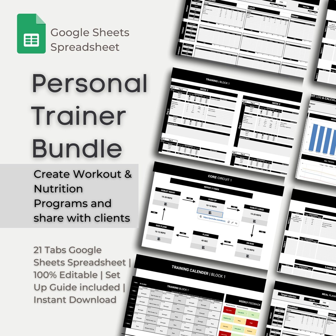Personal Trainer Workout and Nutrition Spreadsheet for Google Sheets ...