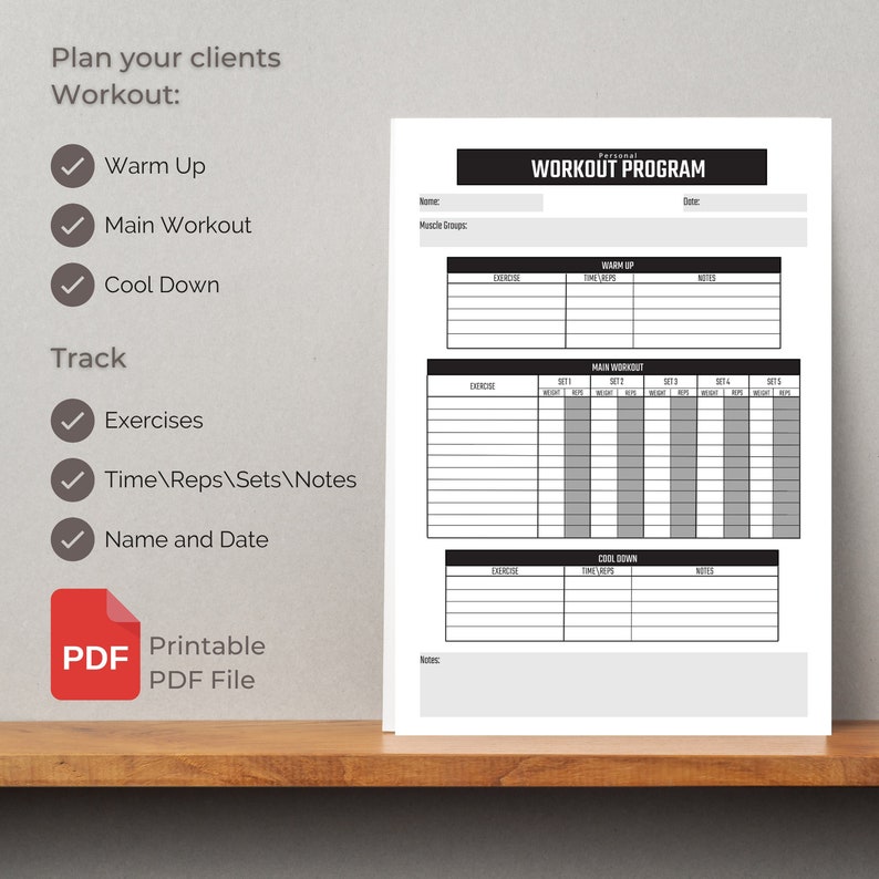 Personal Trainer Workout Tracker Template Printable Exercise Planner ...