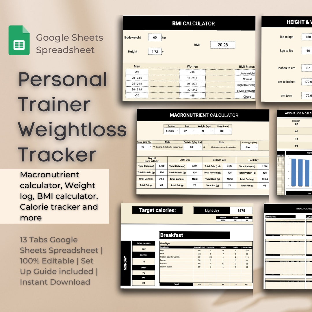 Personal Trainer Weight Loss Tracker Spreadsheet Google - Etsy