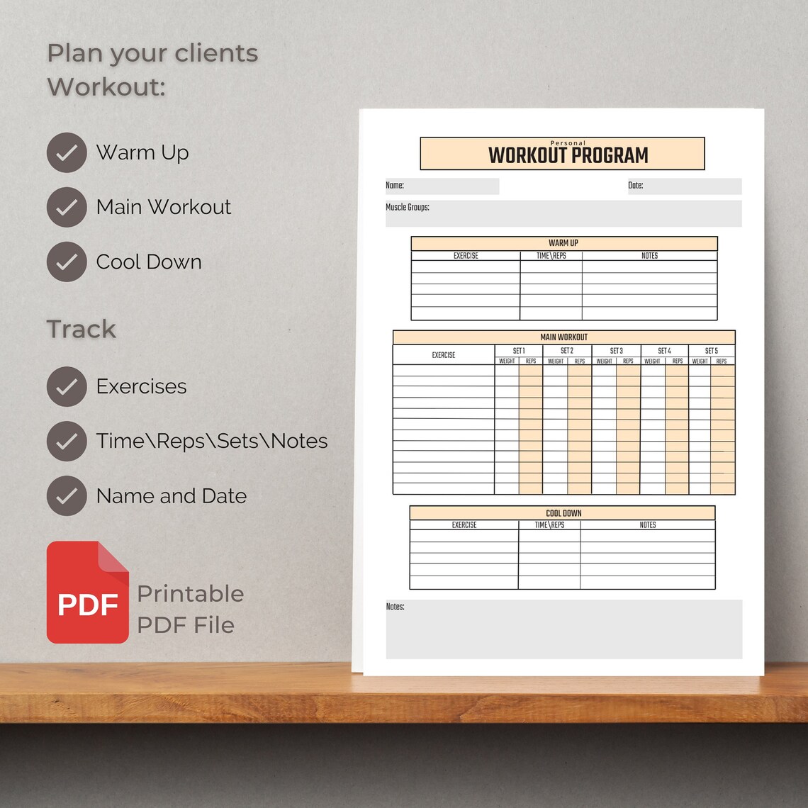 Personal Trainer Workout Tracker Template Printable Exercise Planner ...
