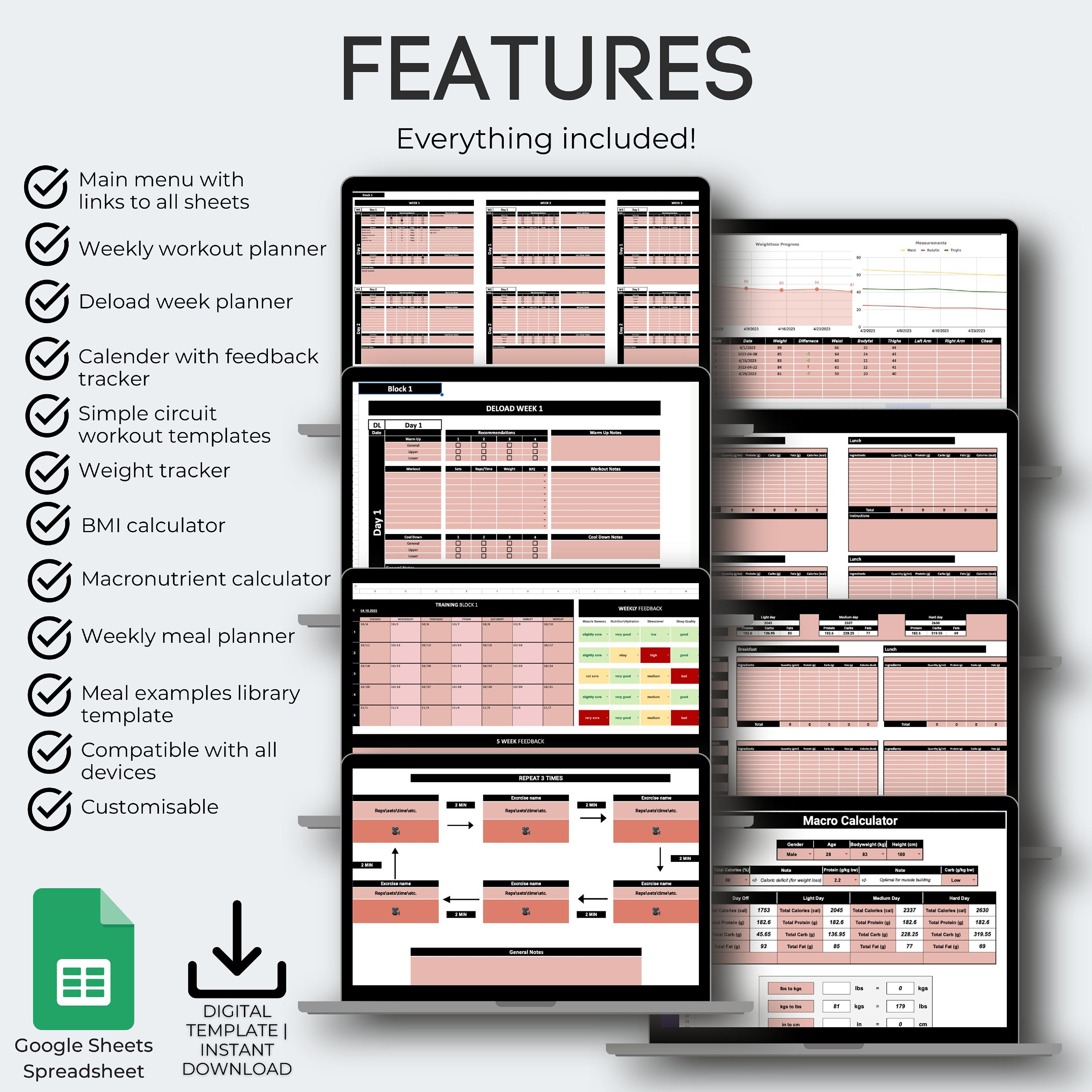 Personal Trainer Workout and Nutrition Spreadsheet for Google Sheets ...