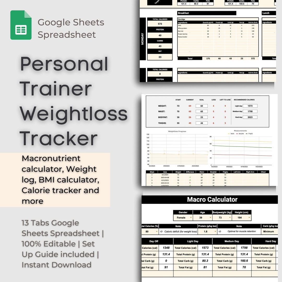 Personal Trainer Weight Loss Tracker Spreadsheet Google Sheets ...