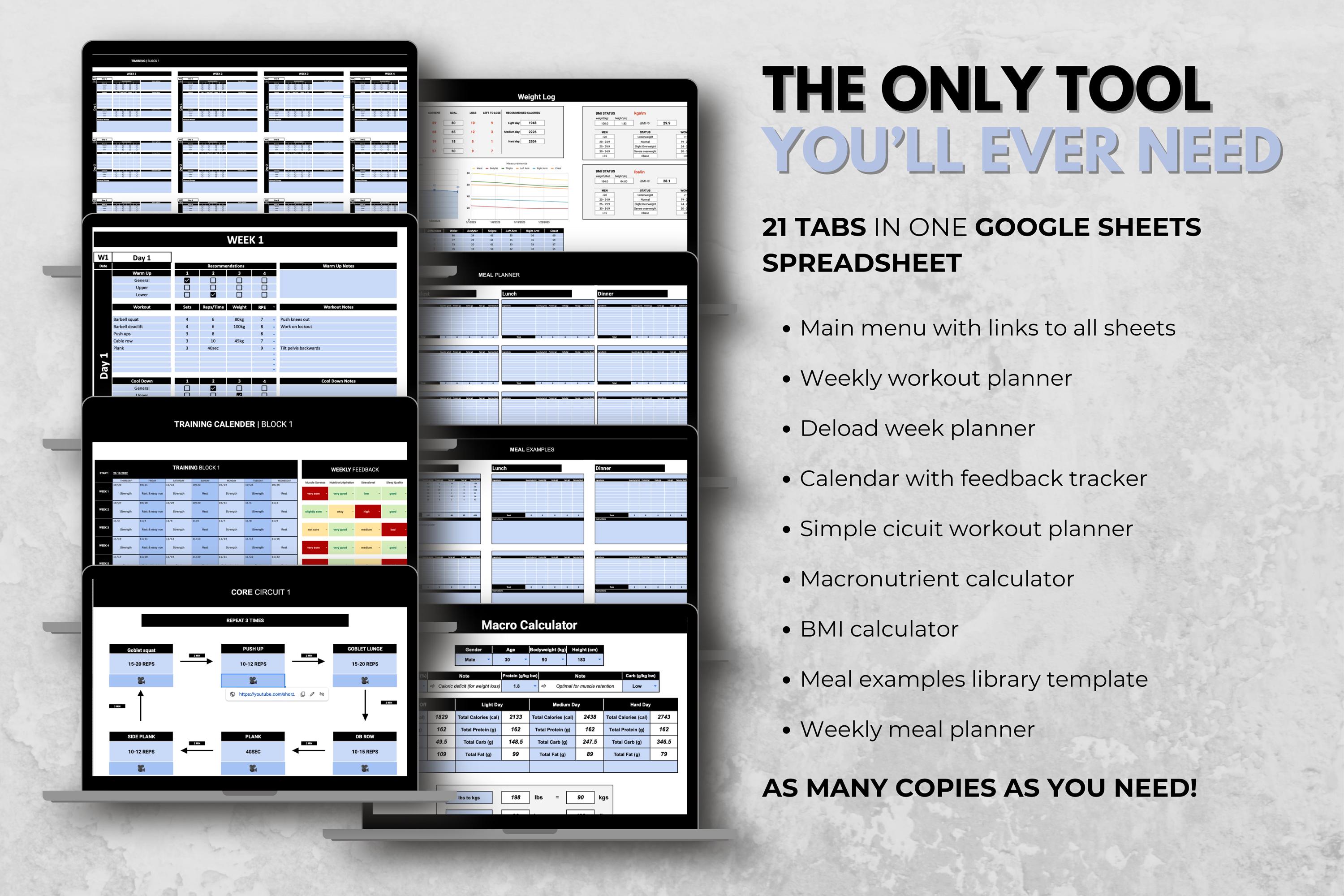 Personal Trainer Workout and Nutrition Spreadsheet for Google Sheets ...