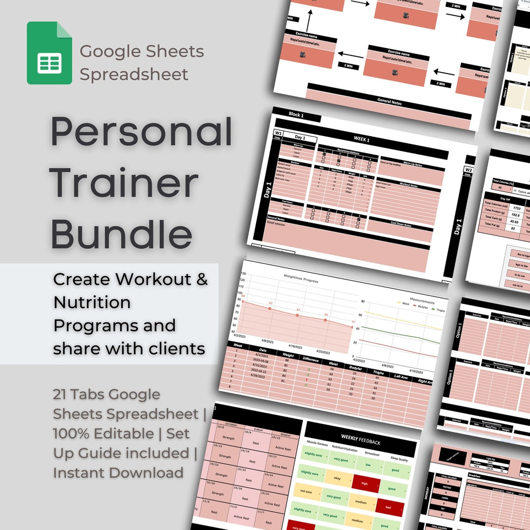 Personal Trainer Workout and Nutrition Spreadsheet for Google Sheets ...