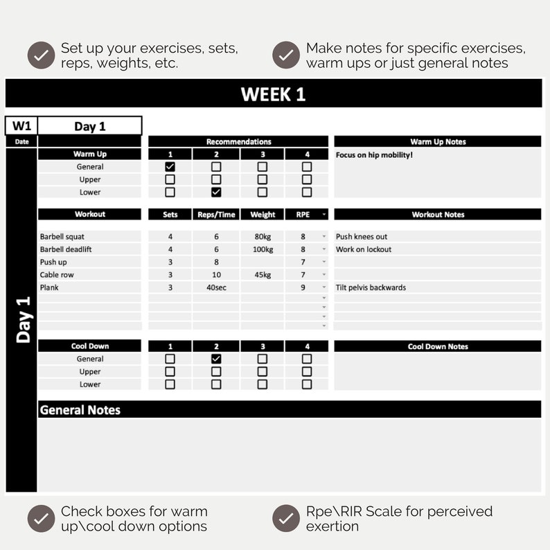 Workout Planner Google Sheets Spreadsheet for Personal Trainers ...