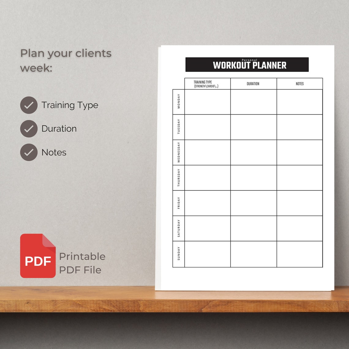 Personal Trainer Workout Tracker Template Printable Exercise Planner ...