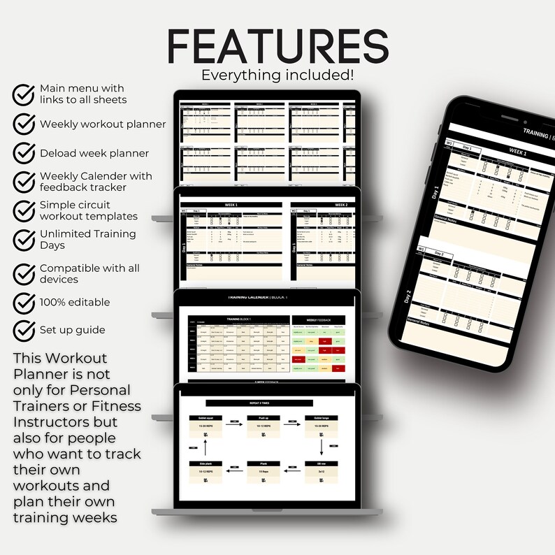 Workout Planner Google Sheets Spreadsheet for Personal Trainers ...