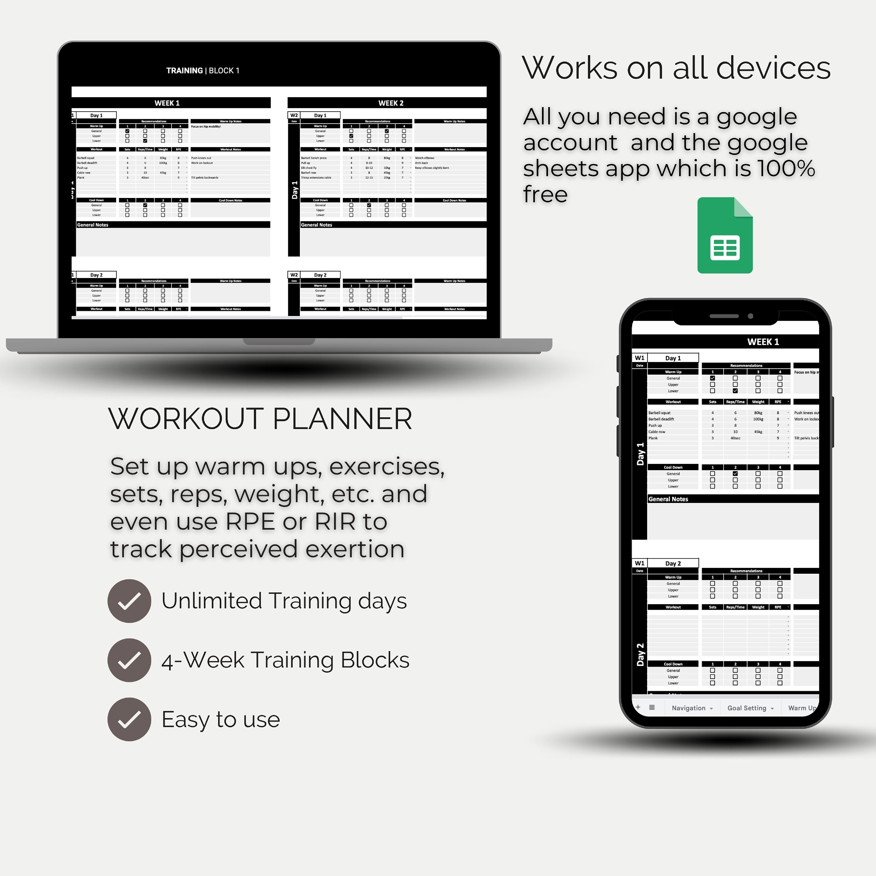 Workout Planner Google Sheets Spreadsheet for Personal Trainers ...
