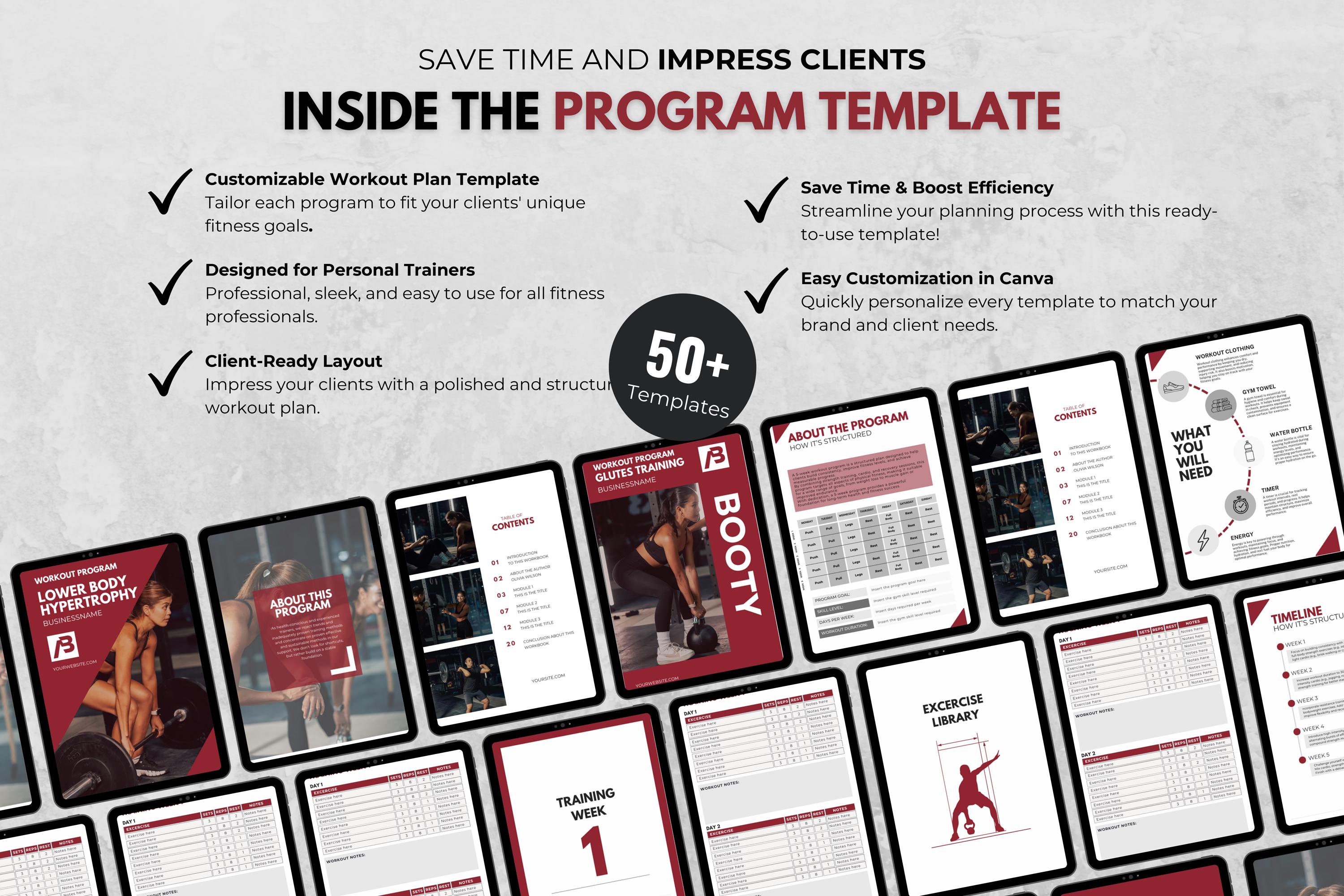 Customizable Workout Program Canva Template – Personal Trainer Fitness ...