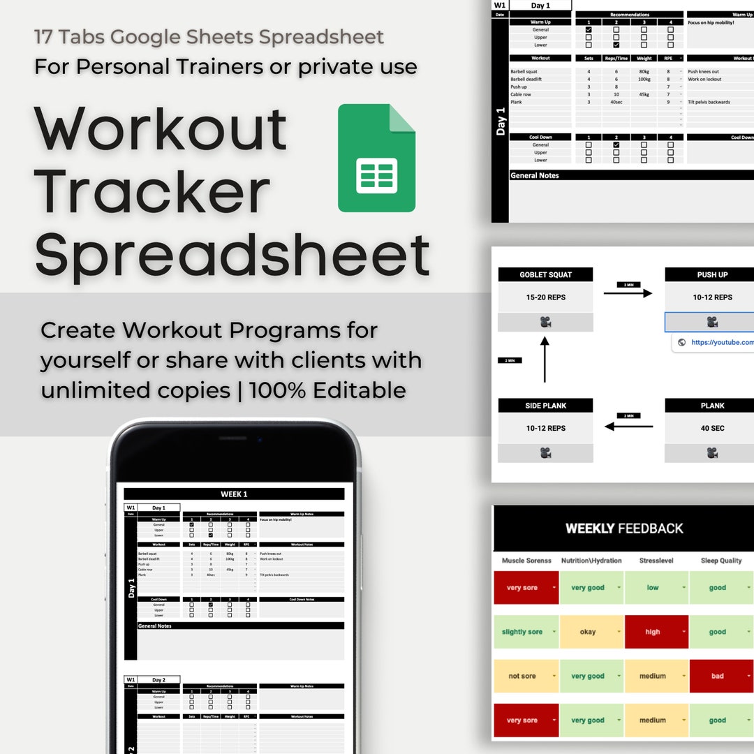 Workout Planner Google Sheets Spreadsheet for Personal Trainers ...