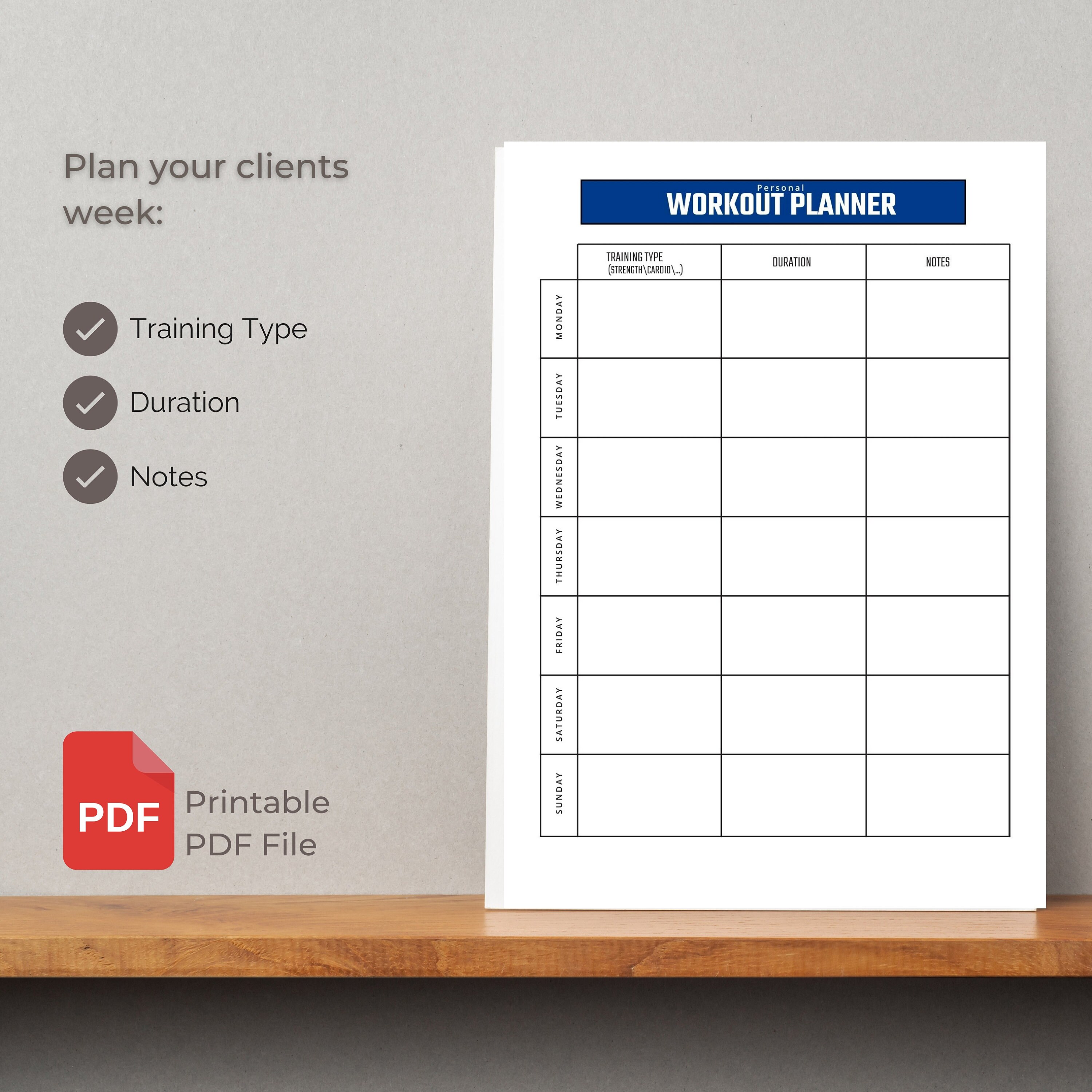 Personal Trainer Workout Tracker Template Printable Exercise Planner ...
