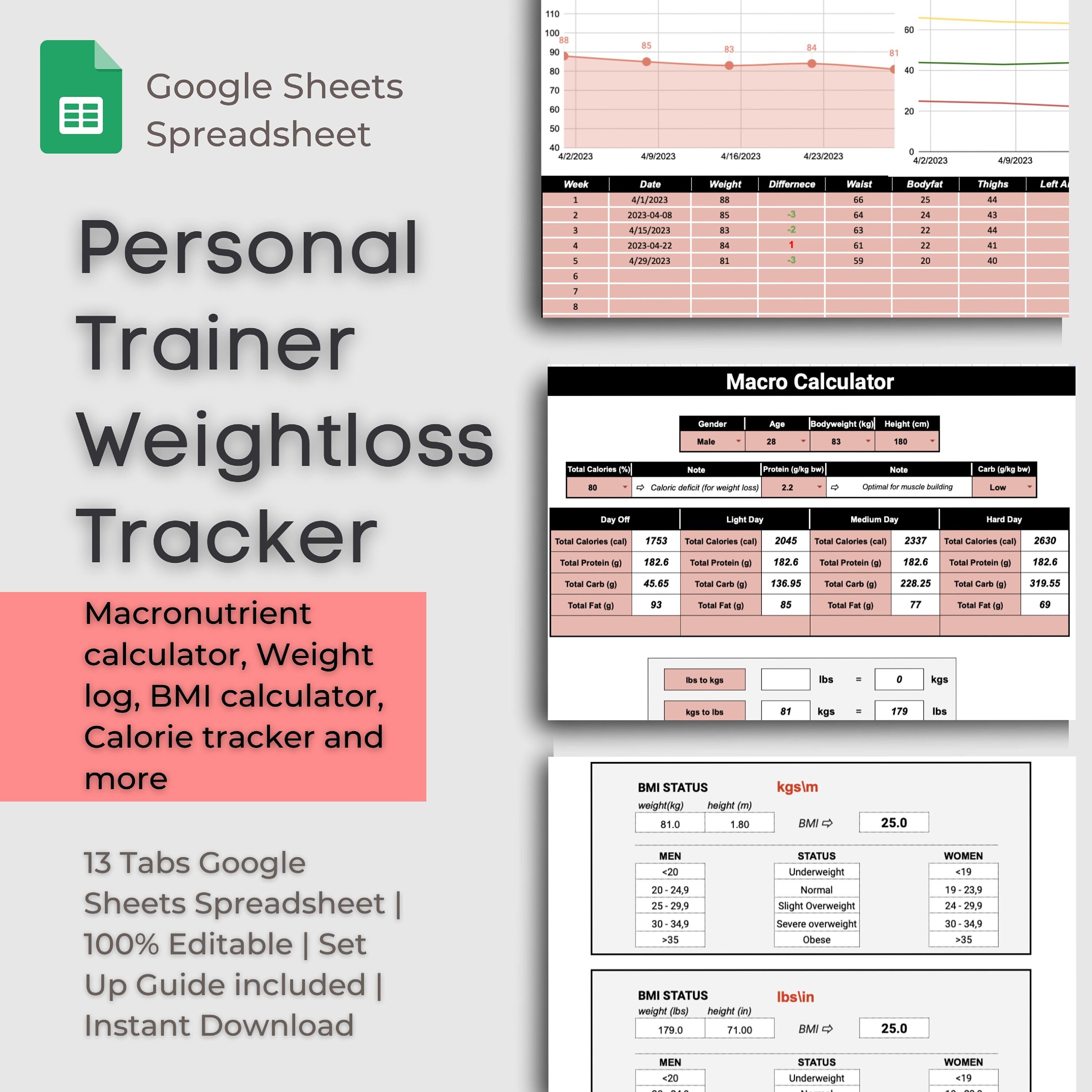 Personal Trainer Weight Loss Tracker Spreadsheet Google Sheets ...