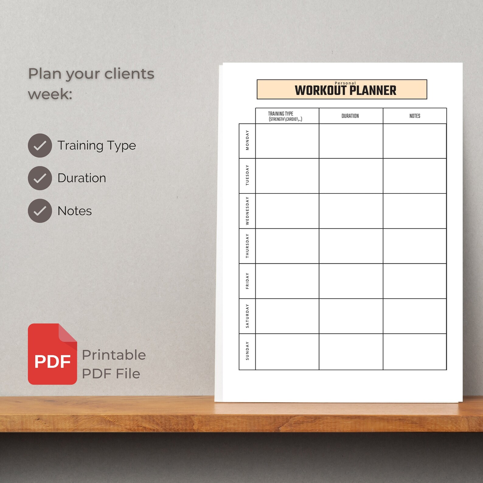 Personal Trainer Workout Tracker Template Printable Exercise Planner ...
