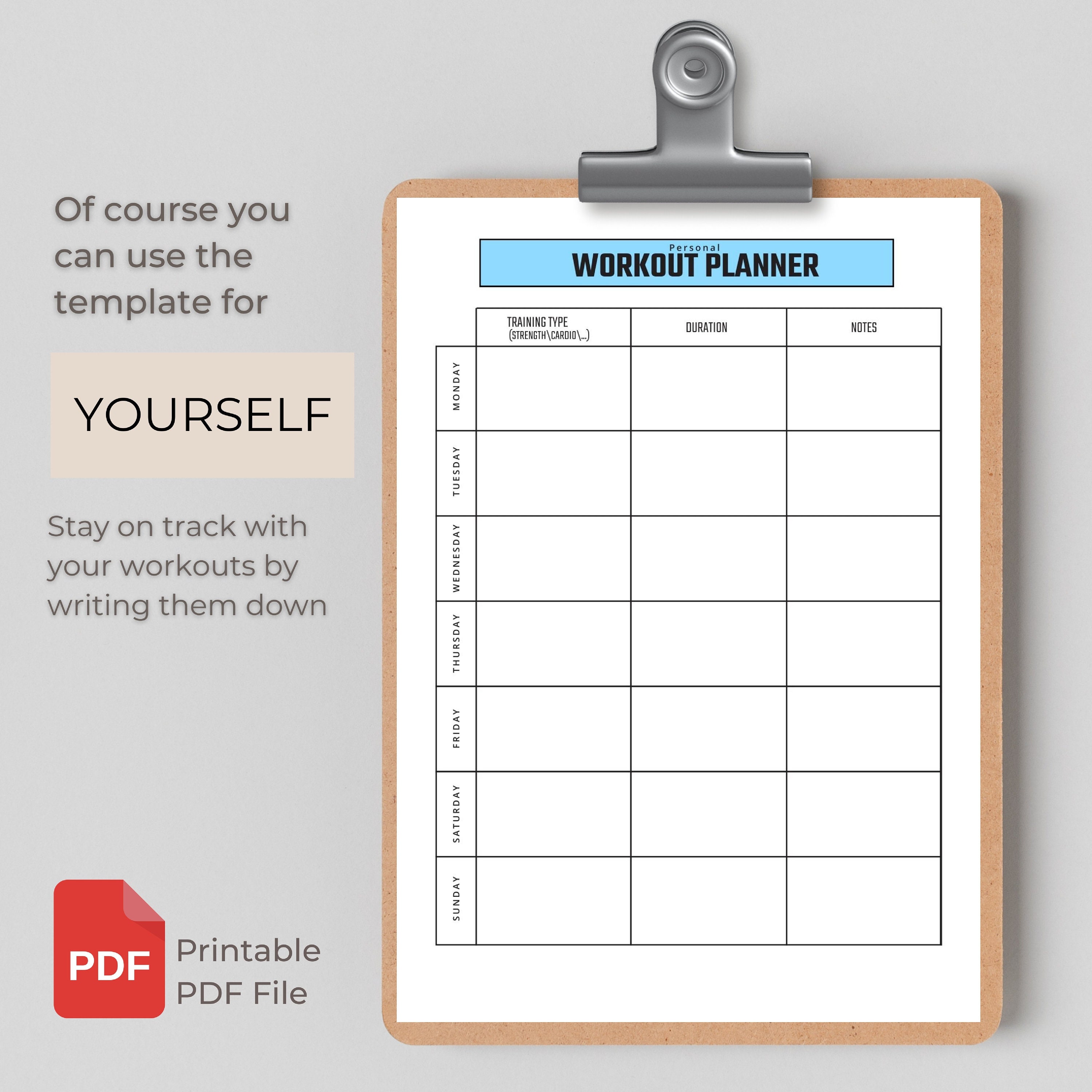 Personal Trainer Workout Tracker Template Printable Exercise Planner ...