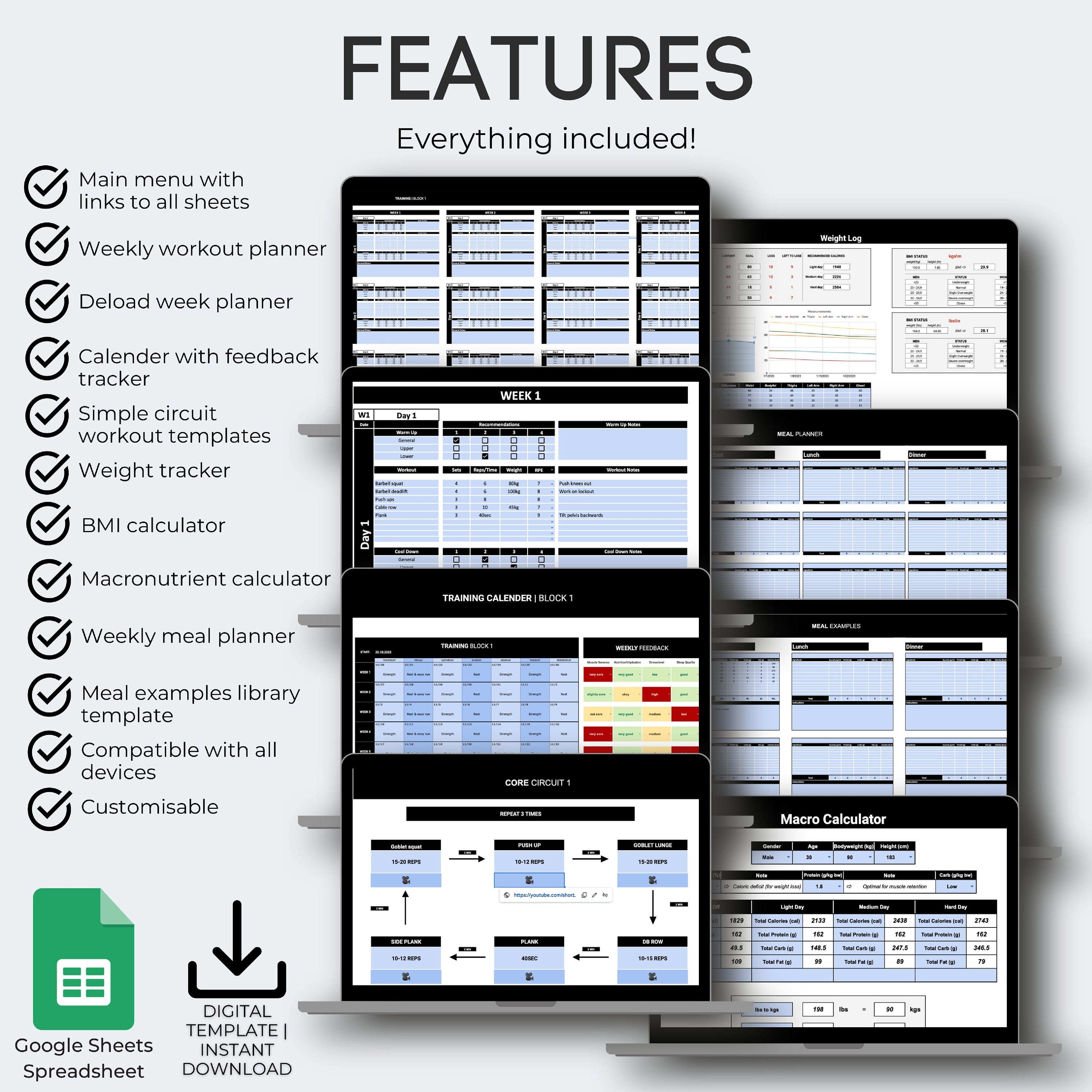Personal Trainer Workout and Nutrition Spreadsheet for Google Sheets ...