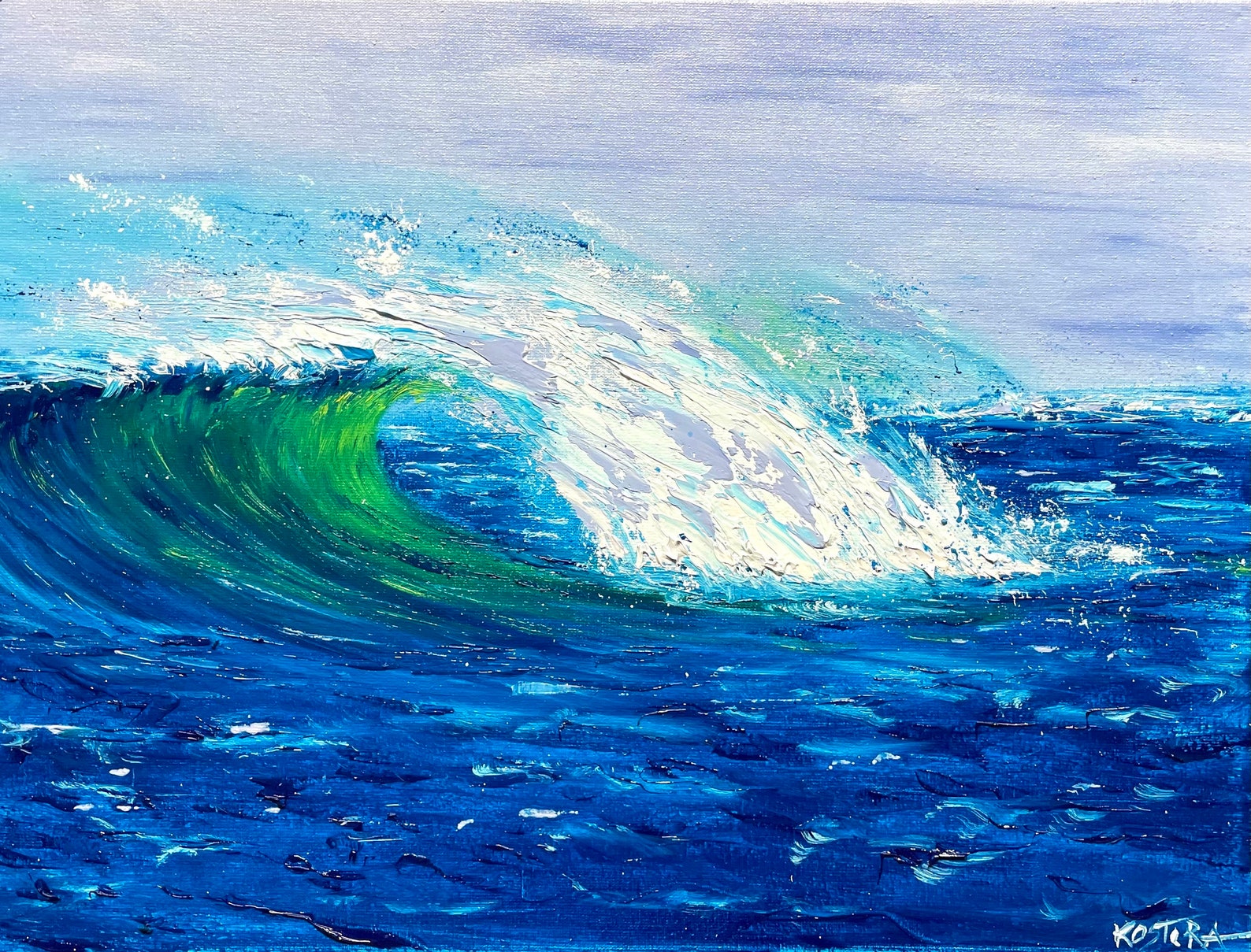 Splash Wave Ocean Seascape Oil Painting Impasto Blue Green Turquoise ...