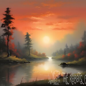 Twilight Whispers: A Bob Ross-inspired Sunset Symphony, Digital ...