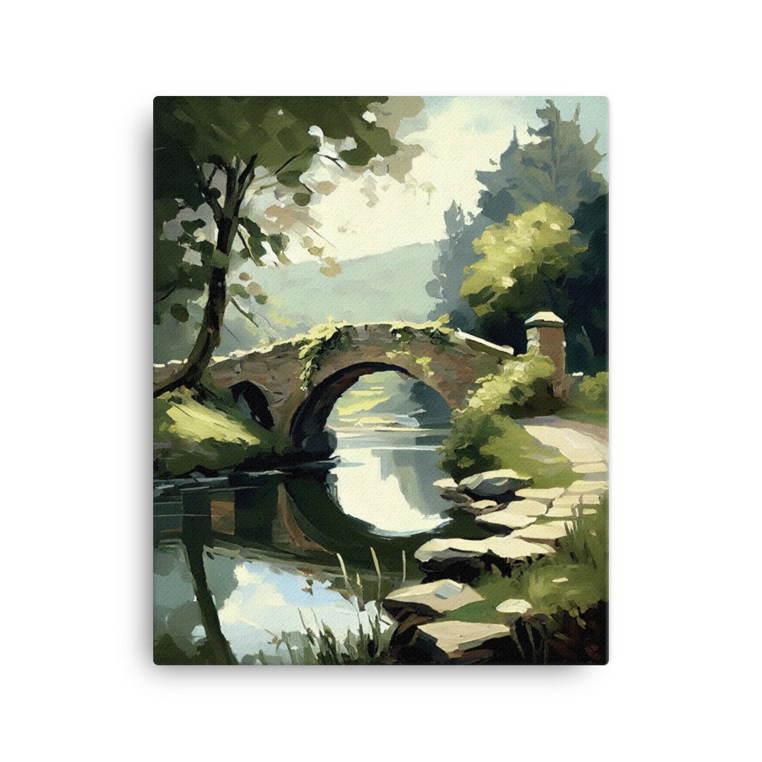 Stone Bridge Haven: A John Singer Sargent-inspired Acrylic Canvas Print ...