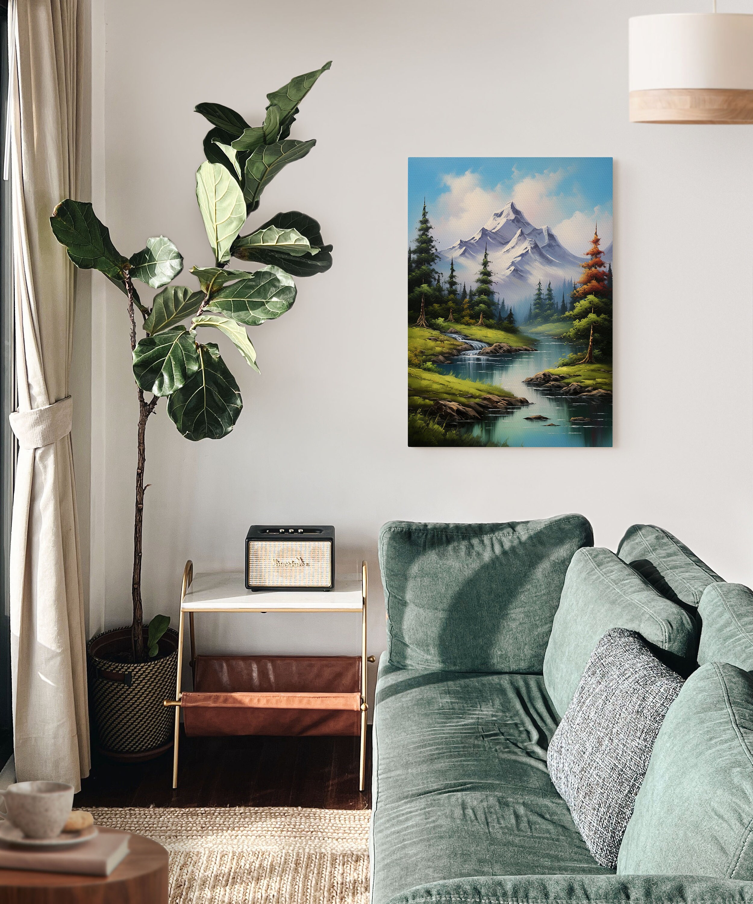 River Reverie: A Bob Ross-inspired Digital Canvas Print of a ...