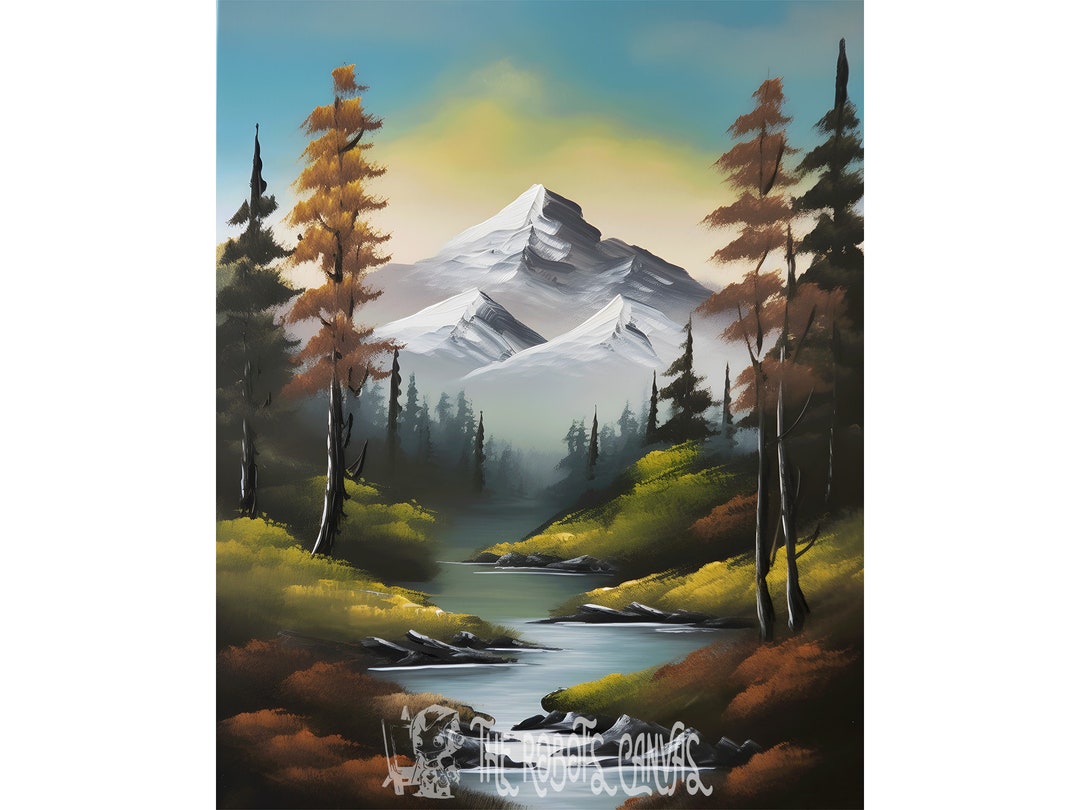 Digital Download, Tranquil Bob Ross-style Forest Landscape With ...
