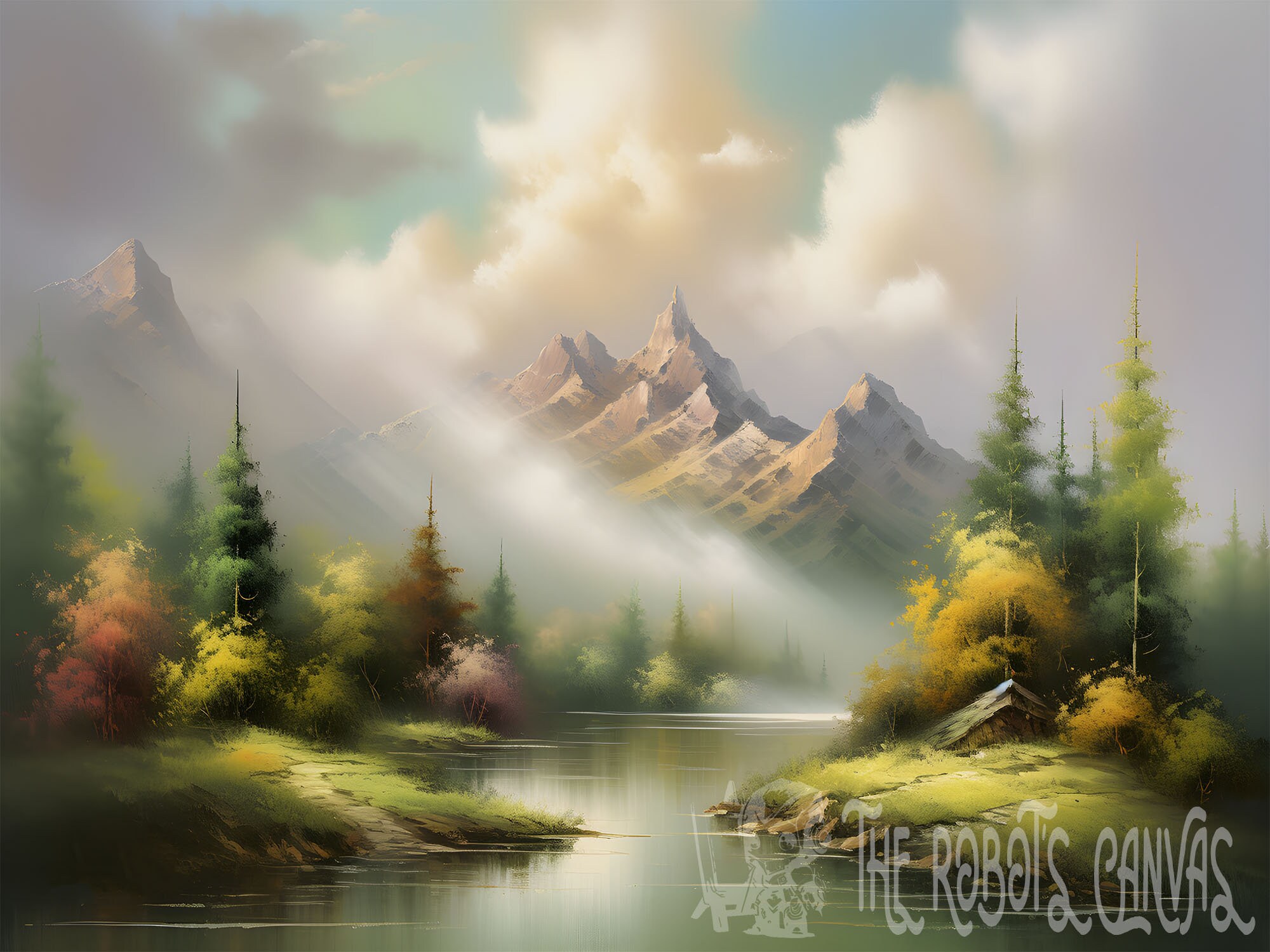 Digital Download Bob Ross-style Print Instant Art, Printable Wall Decor ...