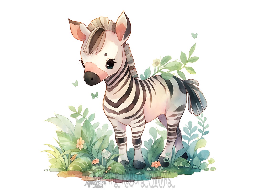 Sunny Whimsy: Chibi Zebra Watercolor Digital Download Instant Art in ...