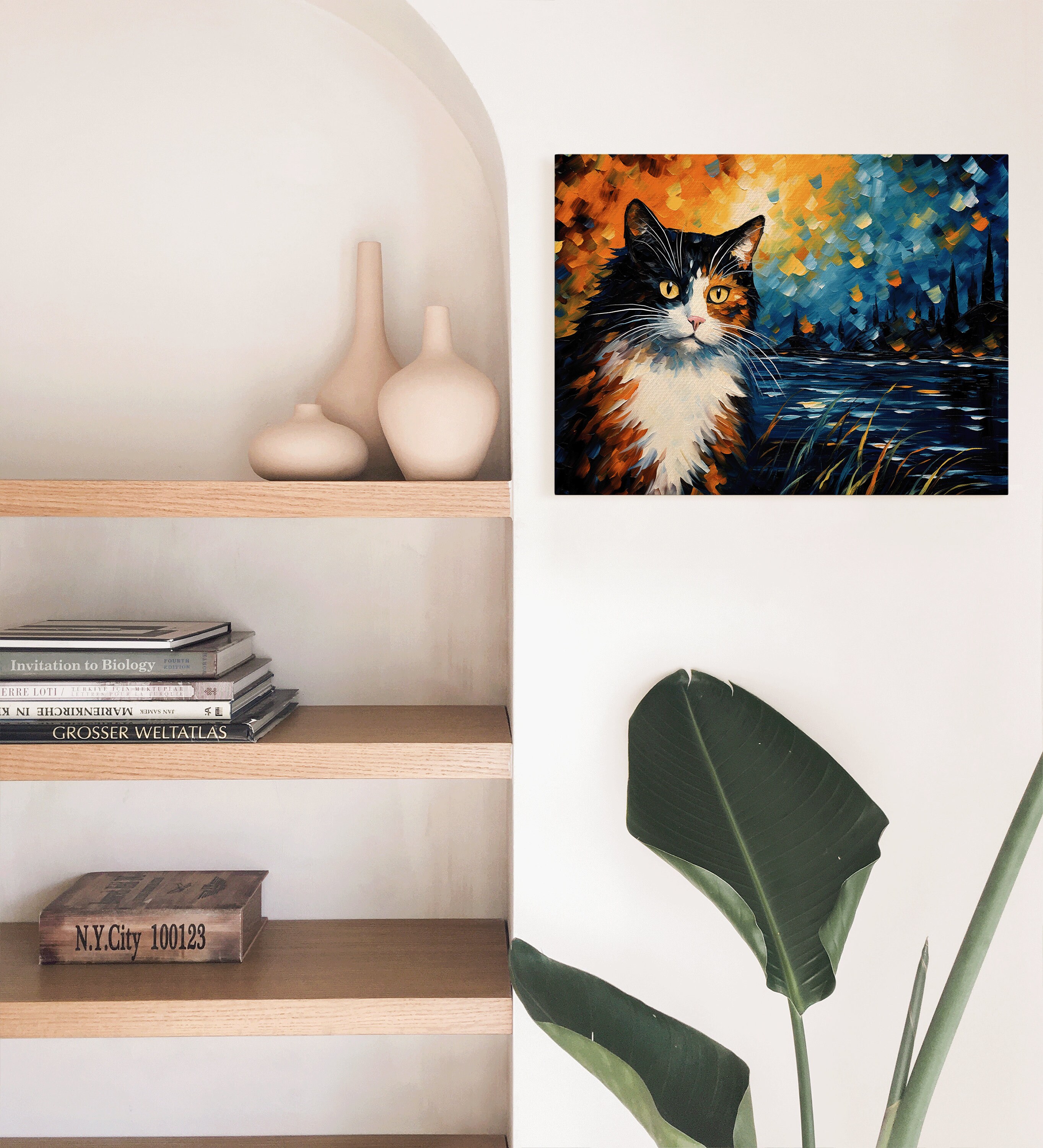 Starry Night Inspired Calico Cat Art: Van Gogh Style Brush Strokes ...